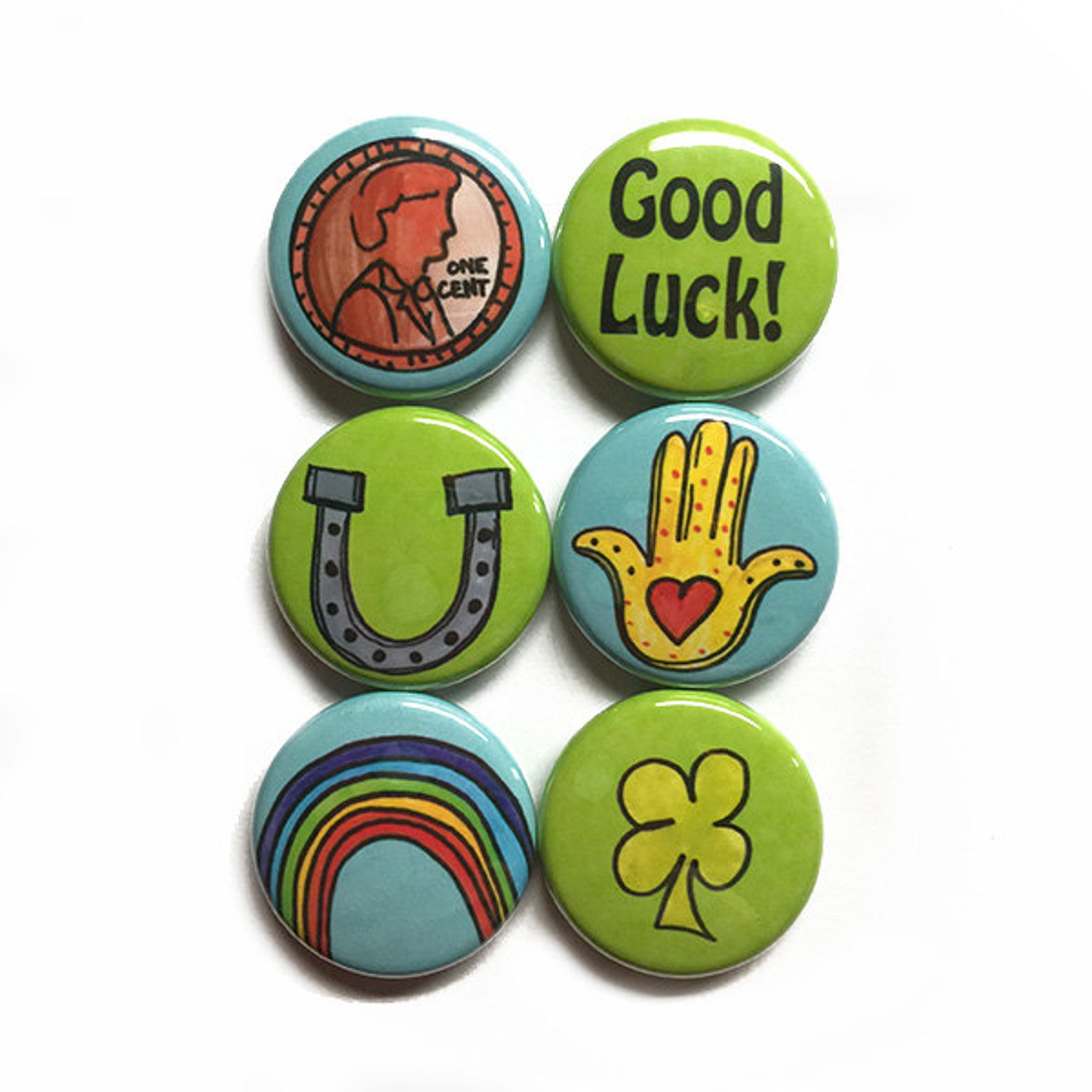 Lucky Magnet or Pin Set Good Luck Fridge Magnets Pinback | Etsy