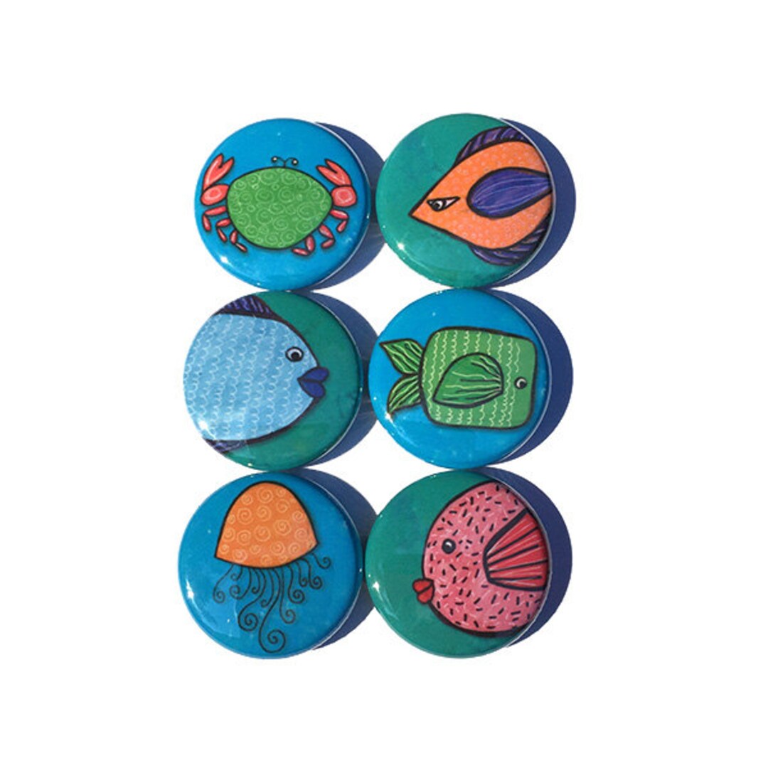 Fish Magnet Set or Fish Pinback Button Set Cute Fish Fridge - Etsy