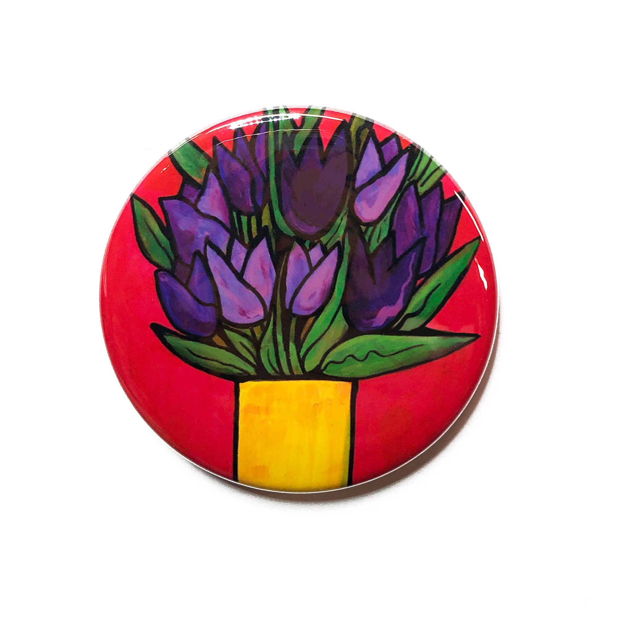 Purple Tulip Magnet Pin Back Button or Pocket Mirror - Etsy