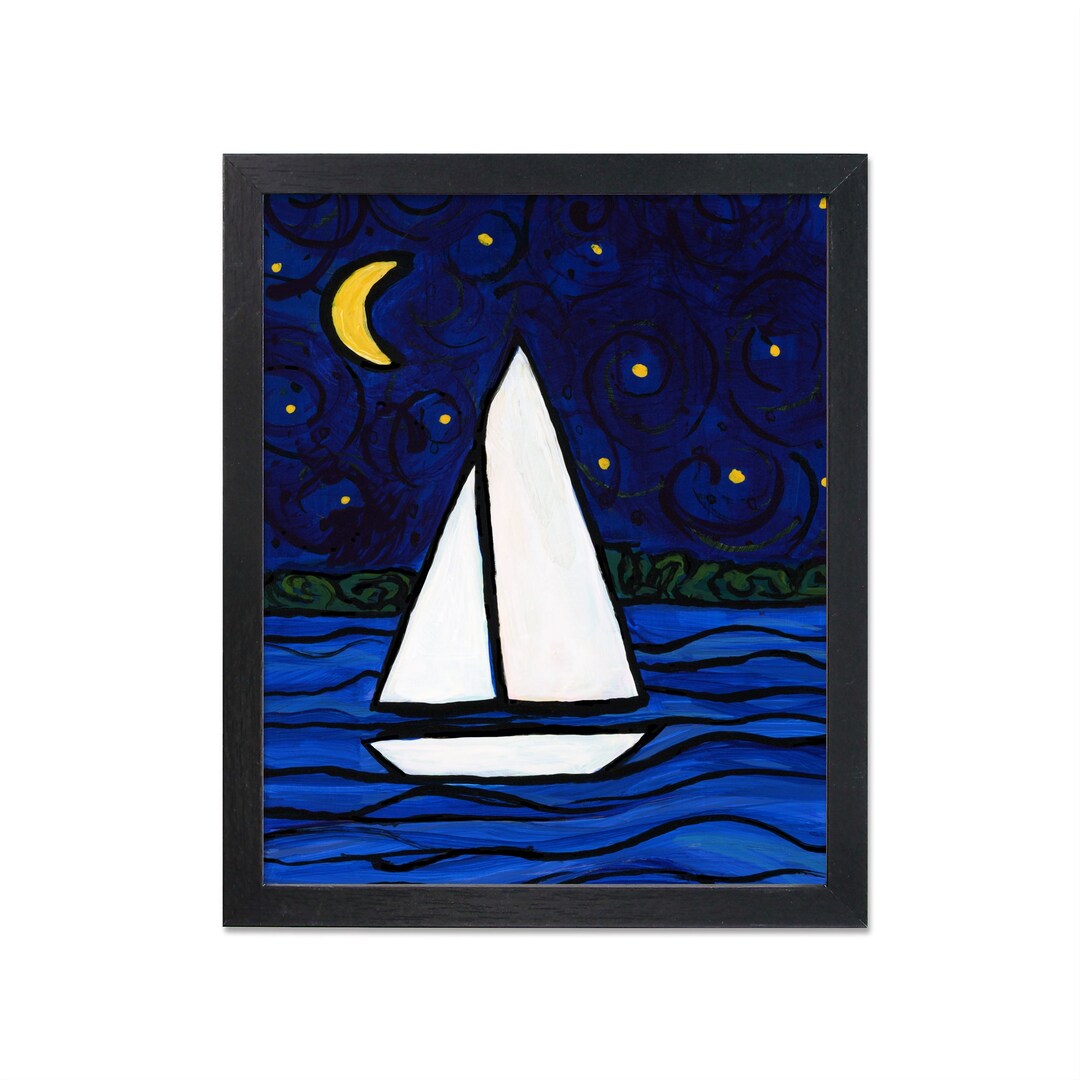 Sailboat Art Print - Night Sail - Nautical Decor - Wall Art for Sailing ...
