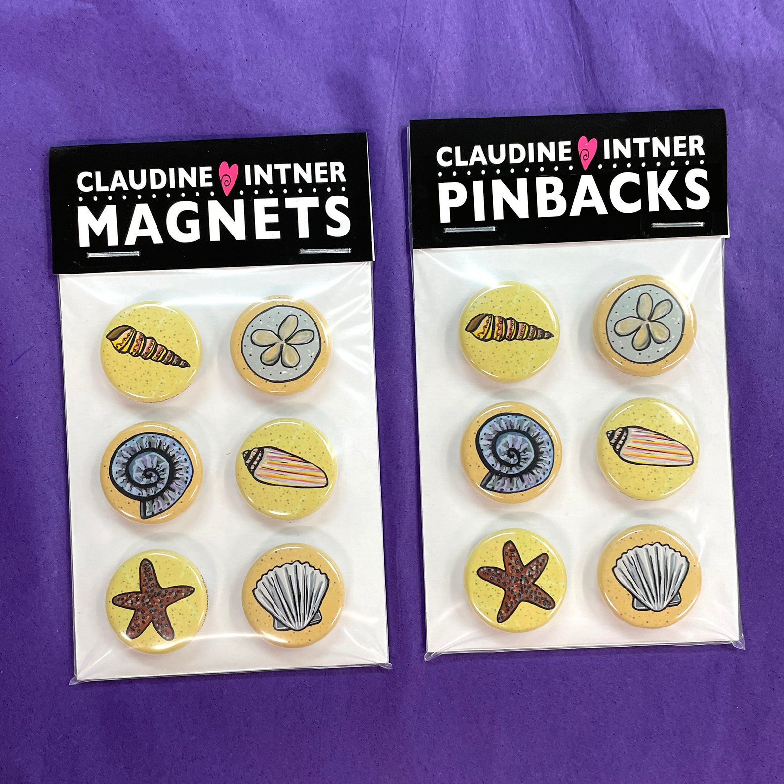 Seashell Magnet Set or Pin Back Button Set 1 Inch Beach | Etsy