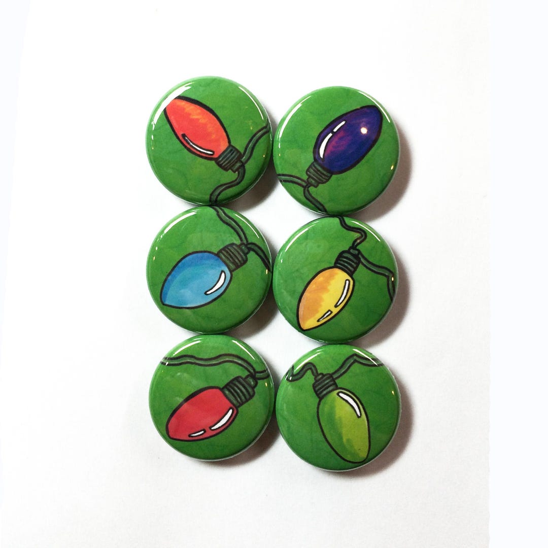 Christmas Light Magnet or Pin Back Button Set - Holiday Light Fridge ...