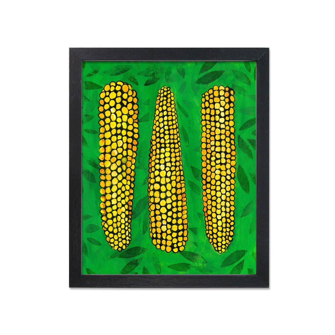 Corn Print Corn on the Cob Wall Art Green and Yellow Kitchen Decor ...