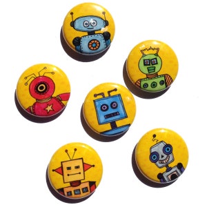 Robot Magnets or Pins - 1 Inch Pinback Button or Magnet Set - Robotic ...