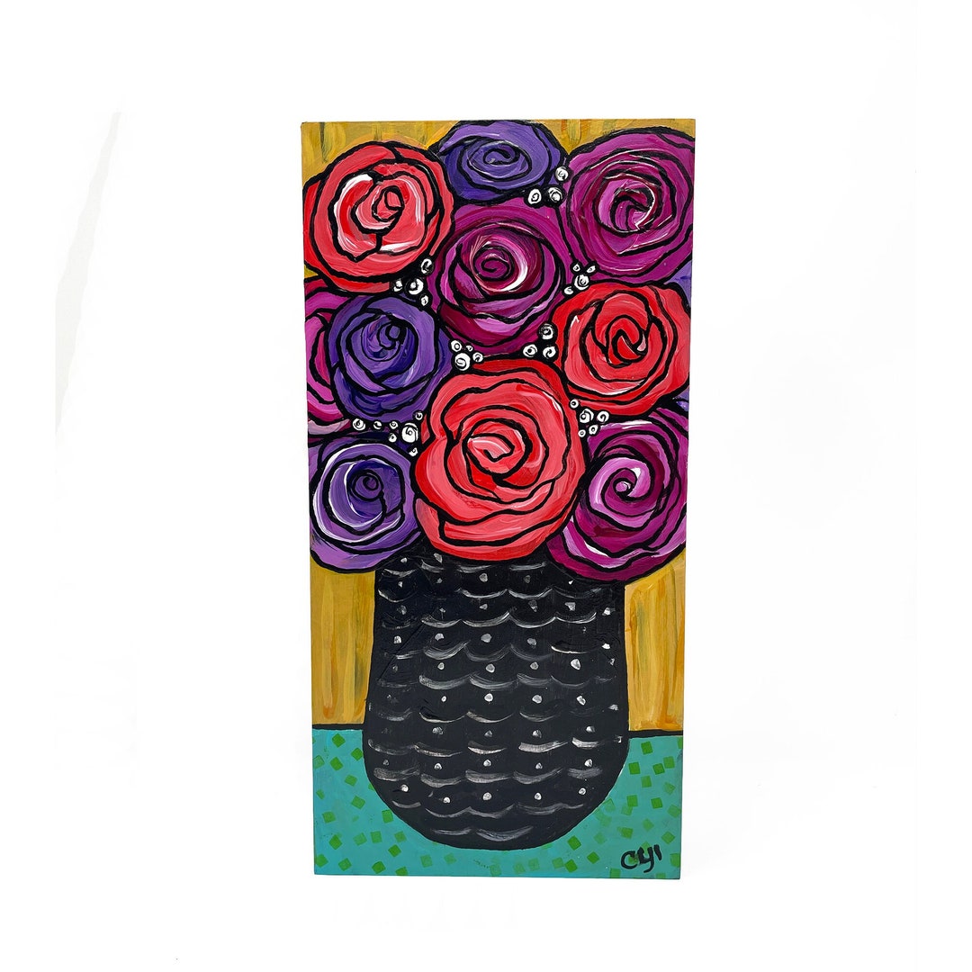 Whimsical Rose Painting - Original Floral Still Life Art - Vase of ...