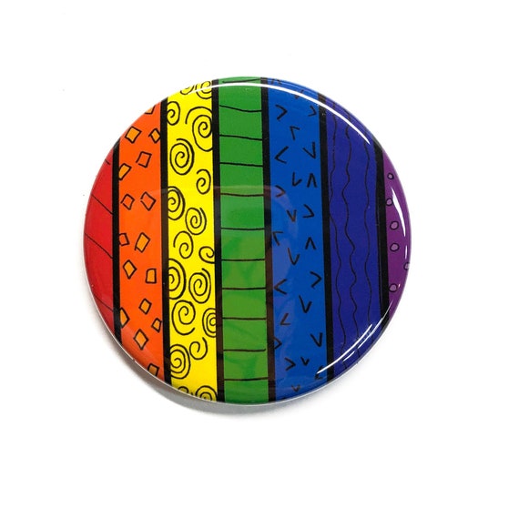 Rainbow Pin Magnet or Pocket Mirror Diversity Pride Button - Etsy