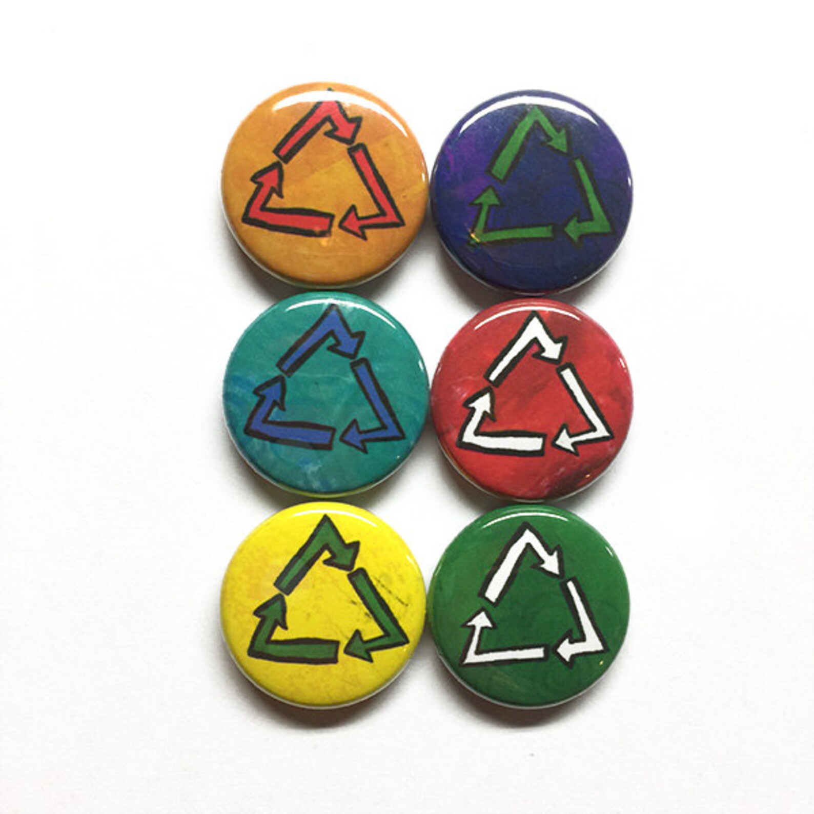 Recycling Magnets or Pins - Recycle Fridge Magnet Set or Pinback ...