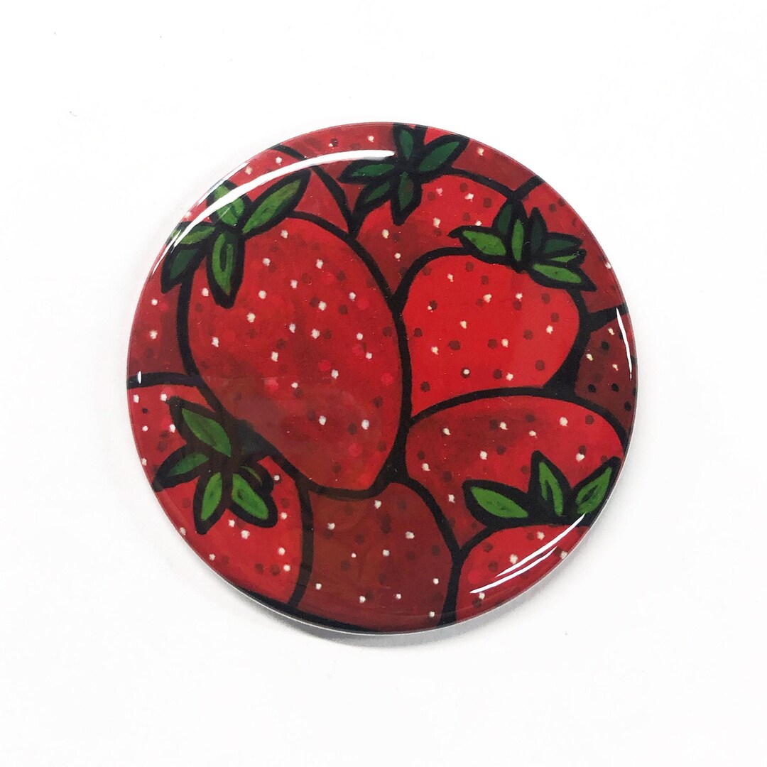 Strawberry Magnet, Pin Back Button, or Pocket Mirror Fruit Fridge ...