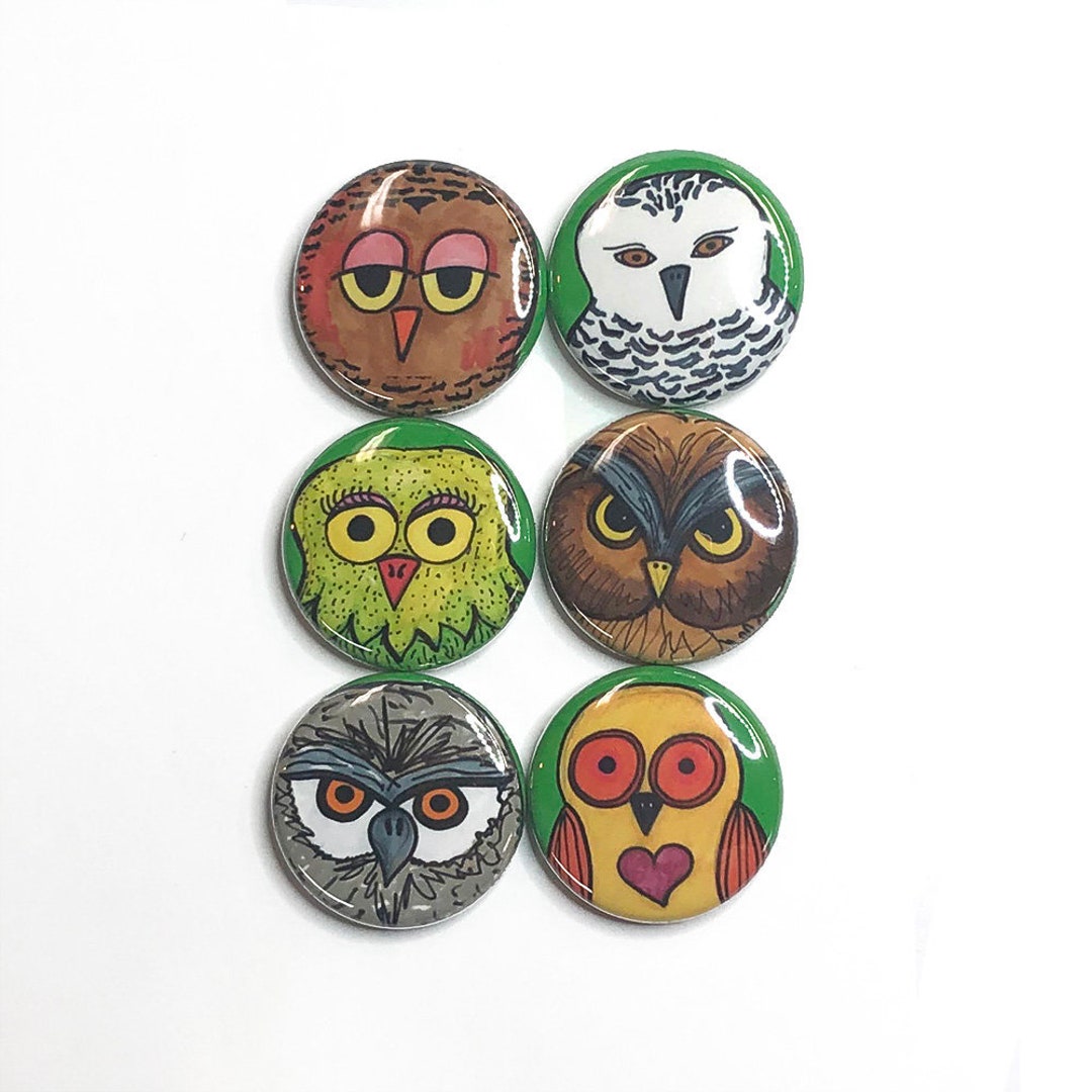 Owl Magnets or Owl Pins - Cute Magnet or Pin Back Button Set - Gift for ...