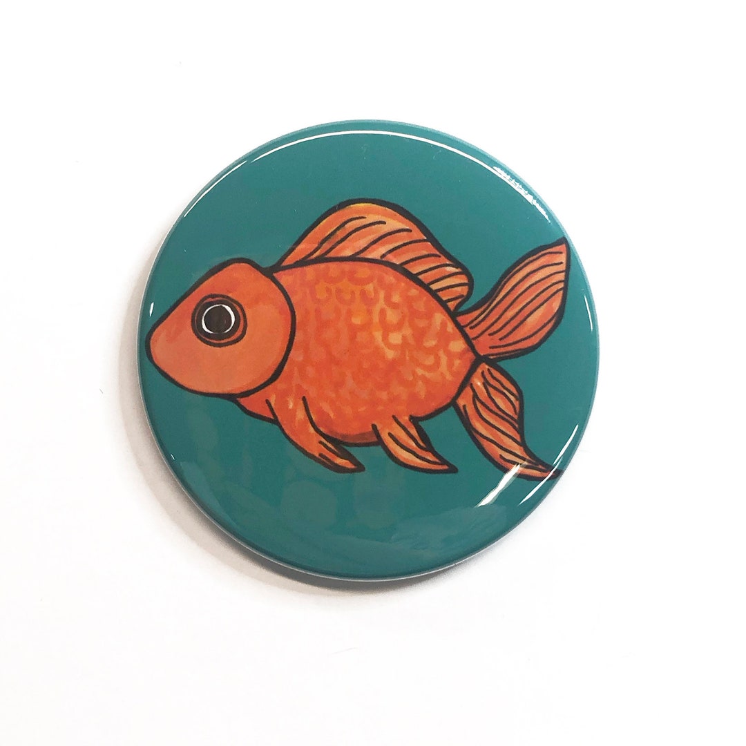 Cute Goldfish Magnet Pin Back Button or Pocket Mirror Gold - Etsy