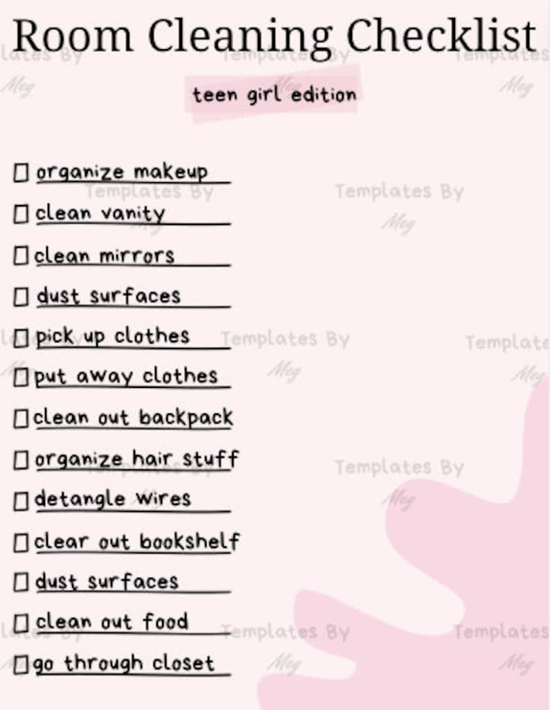 Teen Girl Room Cleaning Checklist - Etsy