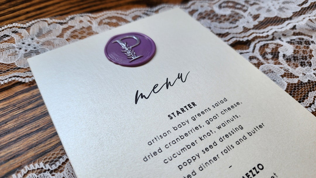 4x9 Menu Card With Custom Wax Seal for Weddings and Events - Etsy