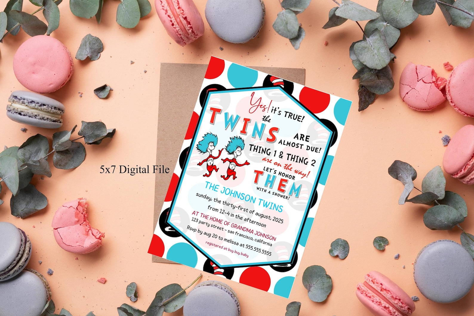 Thing 1 and Thing 2 Twins Baby Shower Digital Invitation Template - Etsy