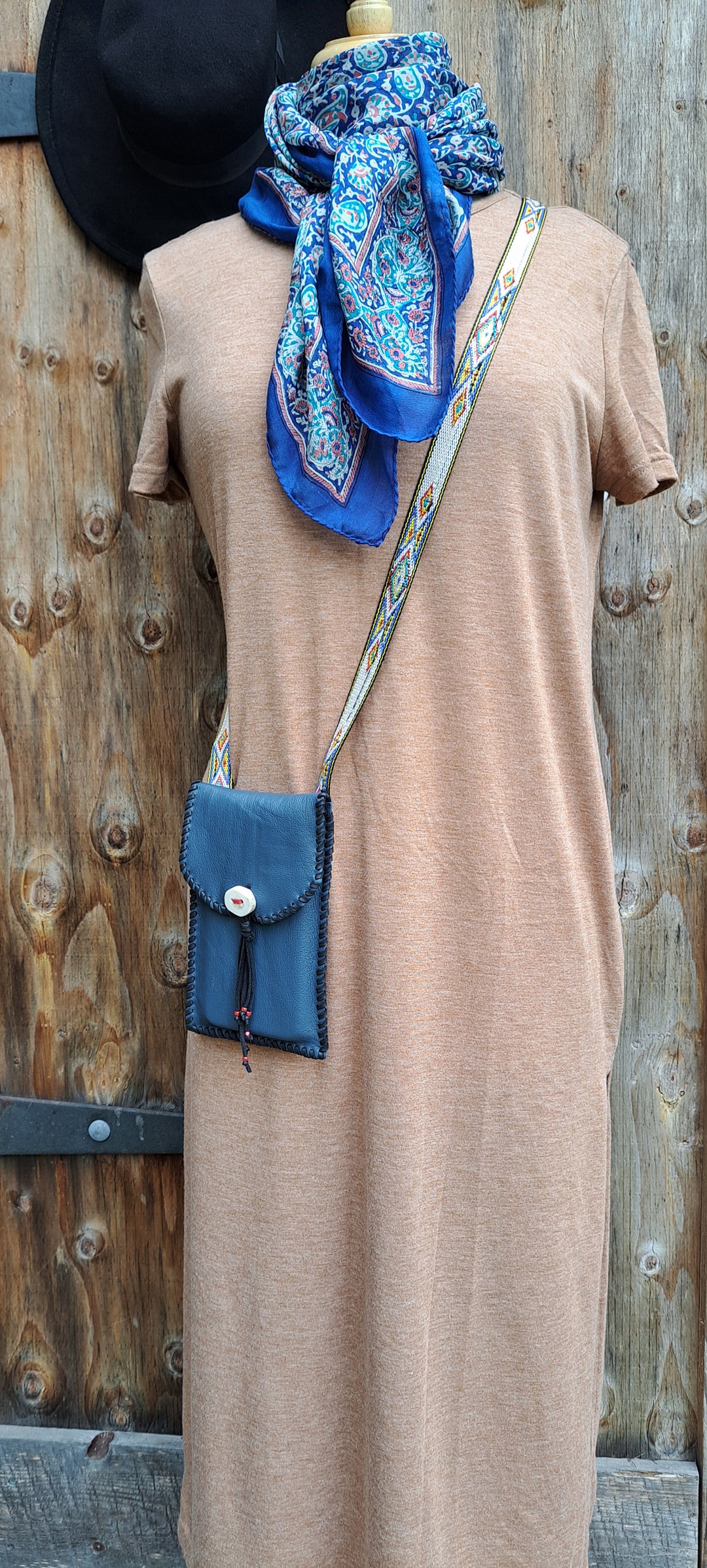 Leather Cell Phone Satchel Adorned With an Antler Button and Czech ...