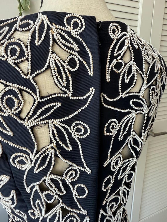 1950s AMAZING Tailored Blue and White Cut-Out Beadwor… - Gem