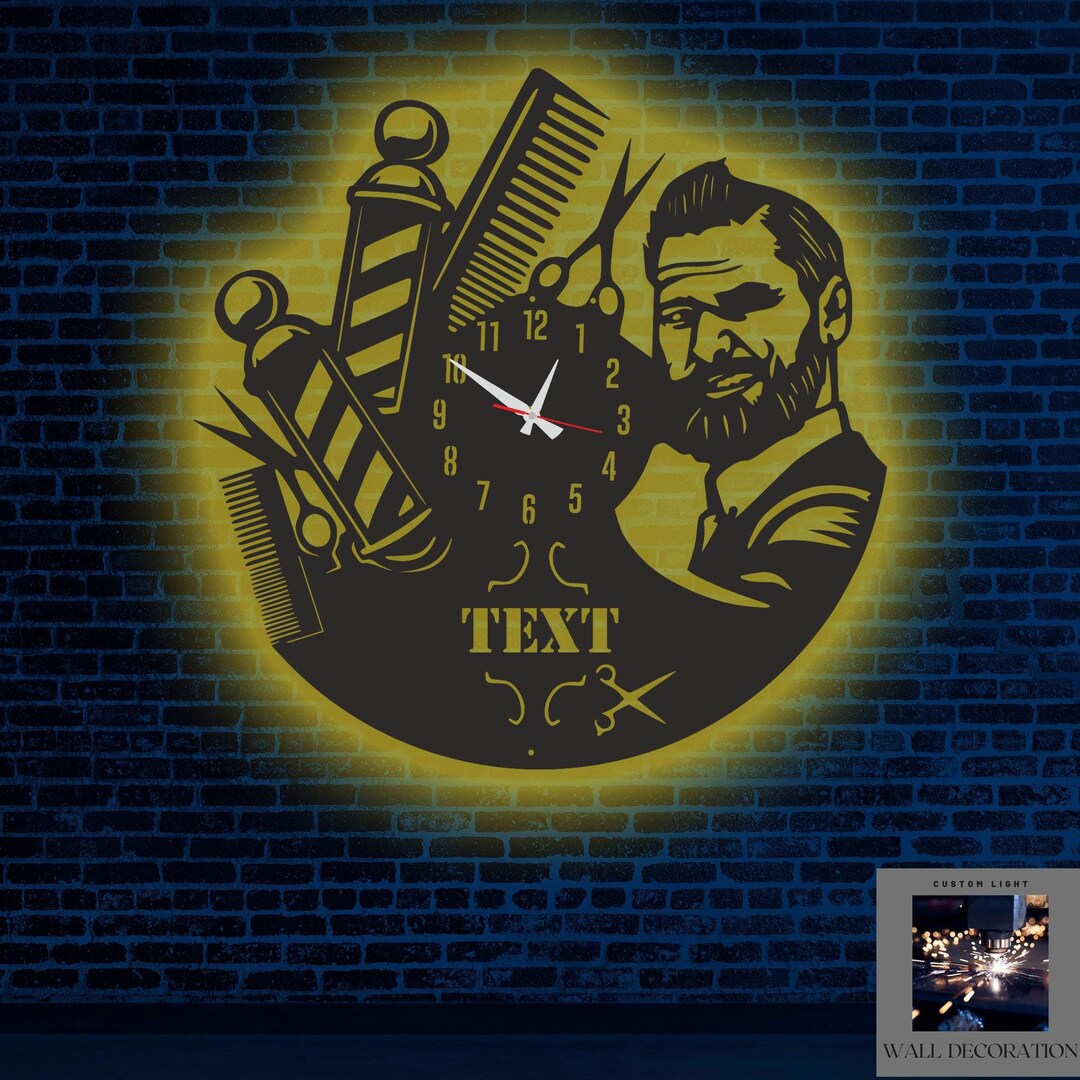 Personalized Lighted Barber Wall Clock, Custom Barber Shop Decor, LED Barber Clock, Unique Gift ...