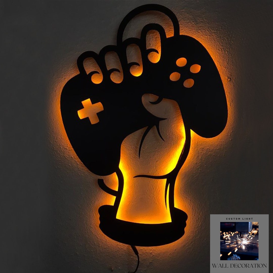 Gamepad Console Light Table, Metal Wall Decor Console LED Sign Gamer ...