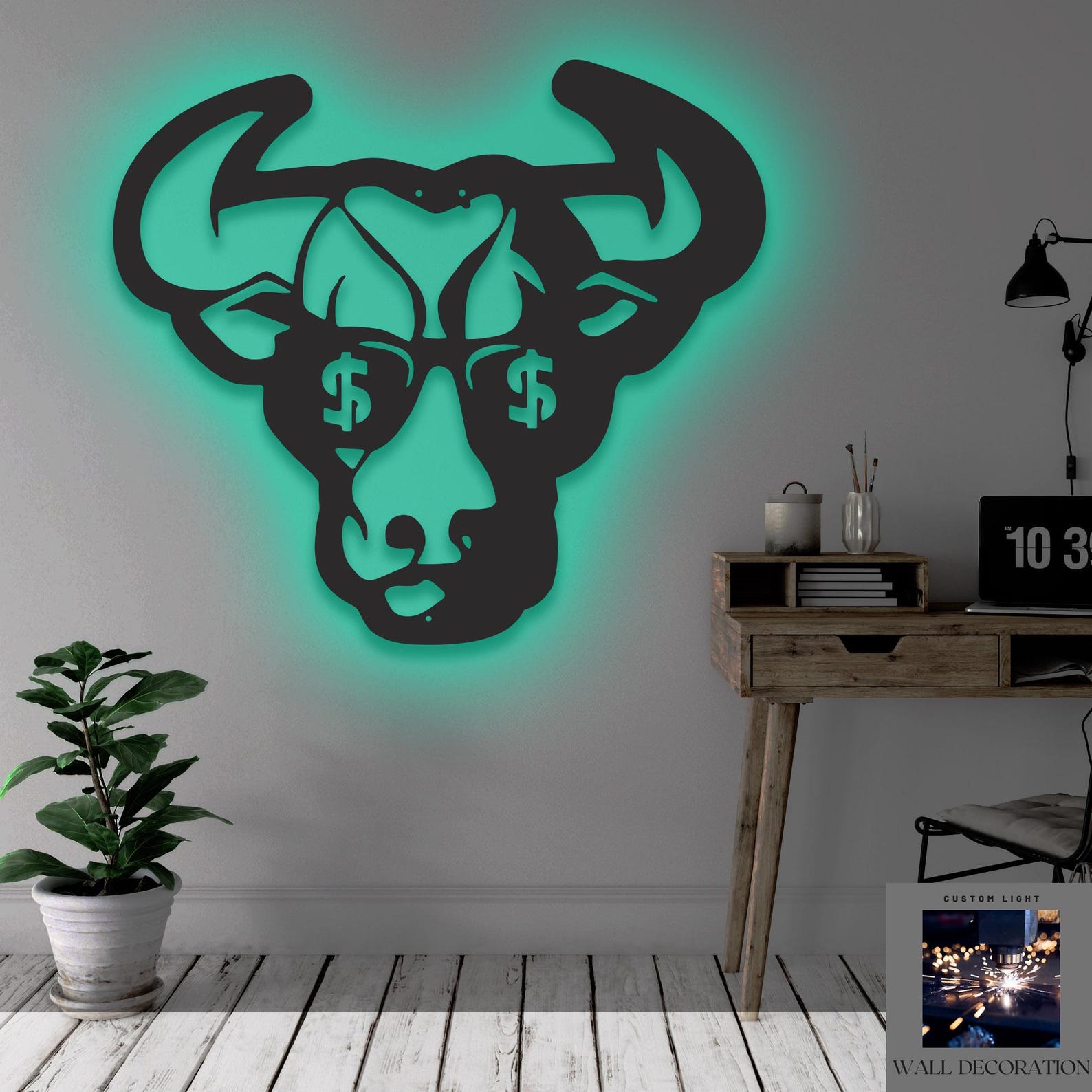 RGB LED Bull Sign: Rustic Farmhouse Metal Wall Art - Etsy