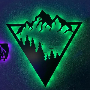 LED Mountain Metal Wall Art: Modern Home Decor Panel - Etsy