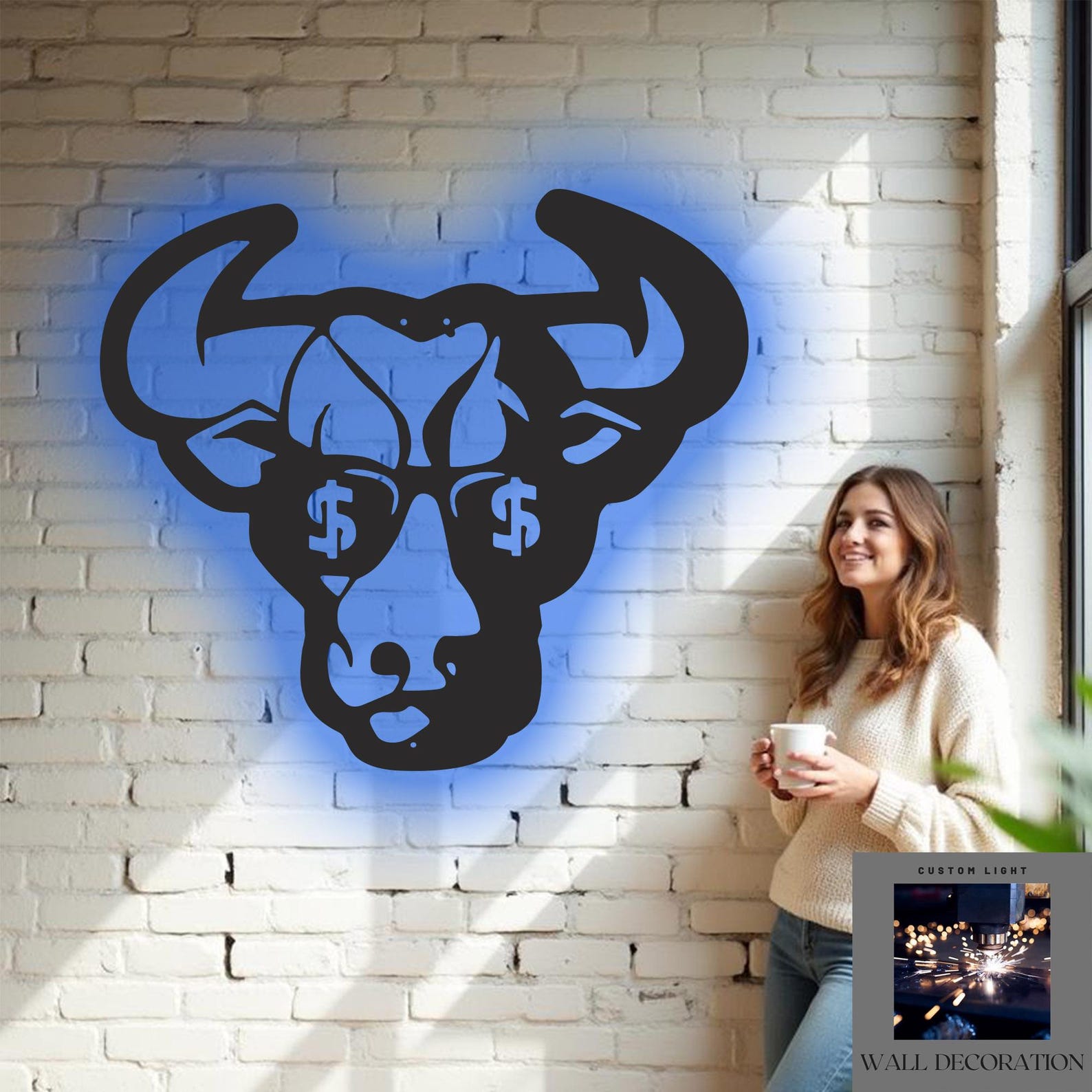 RGB LED Bull Sign: Rustic Farmhouse Metal Wall Art - Etsy
