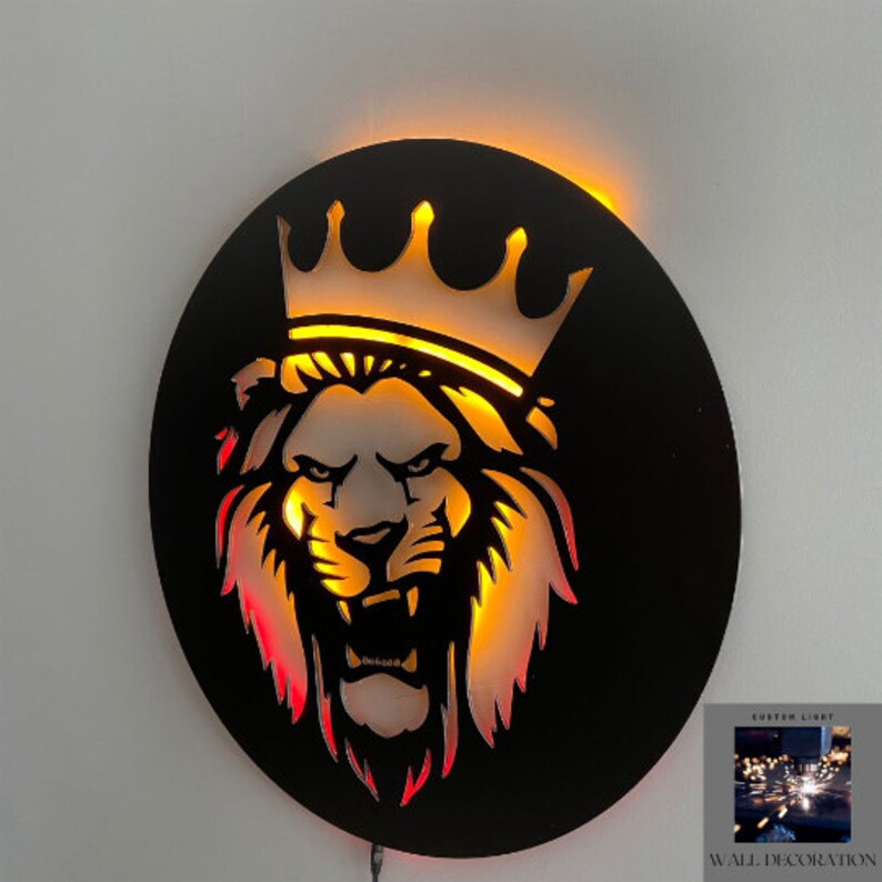 Lion Head Metal Led Illuminated Wall Decoration,metal Sign With Led ...