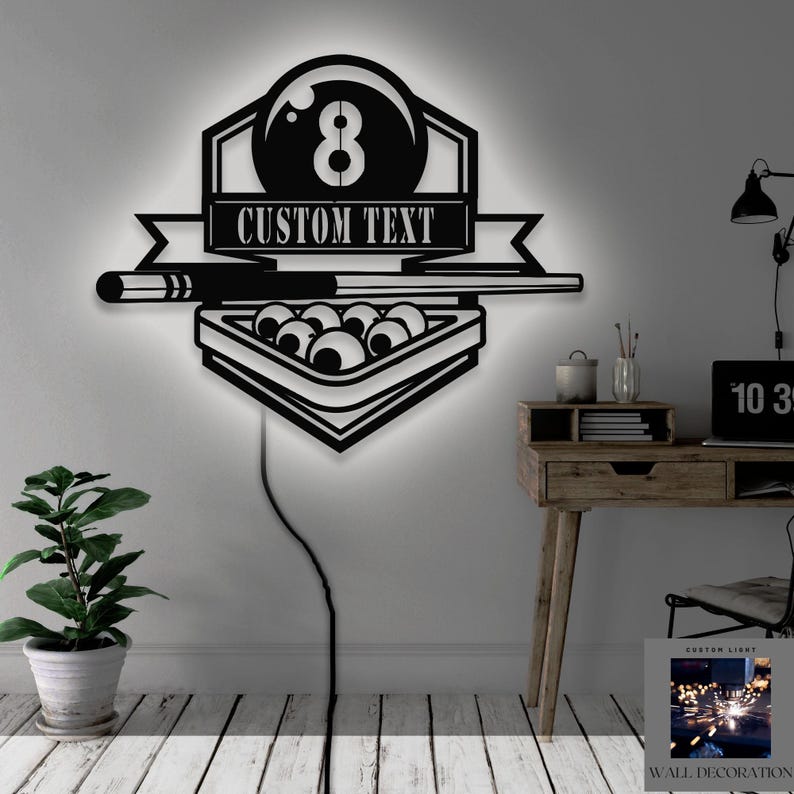 Custom Illuminated Billiards Metal Wall Art: Vintage Gameroom Decor - Etsy
