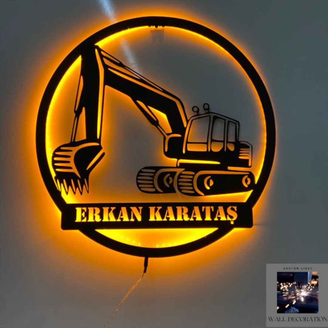 Custom Excavator Metal Wall Art With Led Light,personalized Excavator ...