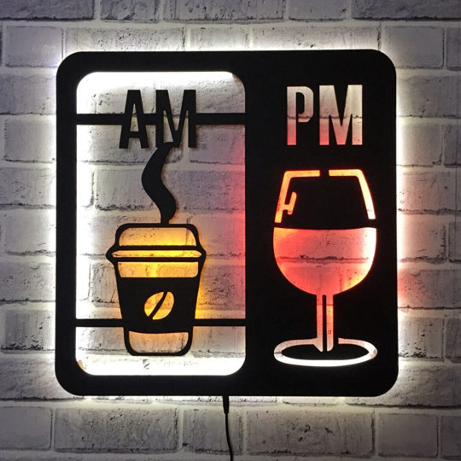 Coffee and Wine Sign Metal Wall Decor, Day and Night Mode Difference ...