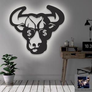 RGB LED Bull Sign: Rustic Farmhouse Metal Wall Art - Etsy