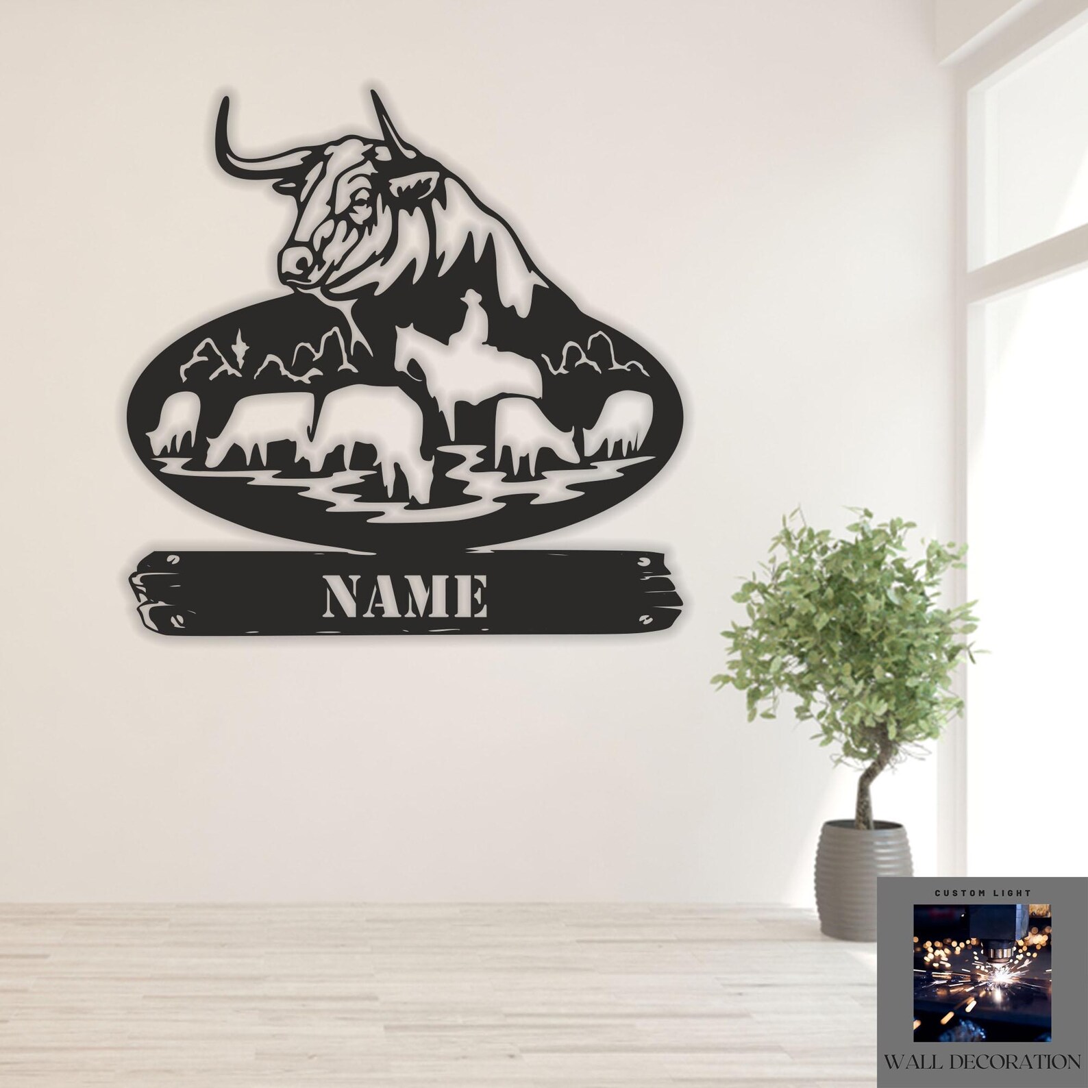 Personalized Monogram Bull Metal Sign for Ranch and Outdoor Decor ...