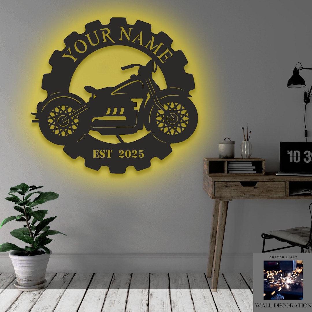 Custom Motorcycle Metal Wall Art: RGB LED Biker Name Sign - Etsy