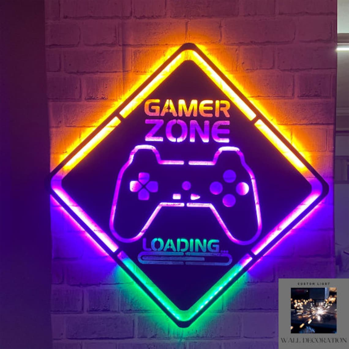 Gamer Zone Led Lights Wall Art, Game Room Metal Wall Art With Led ...