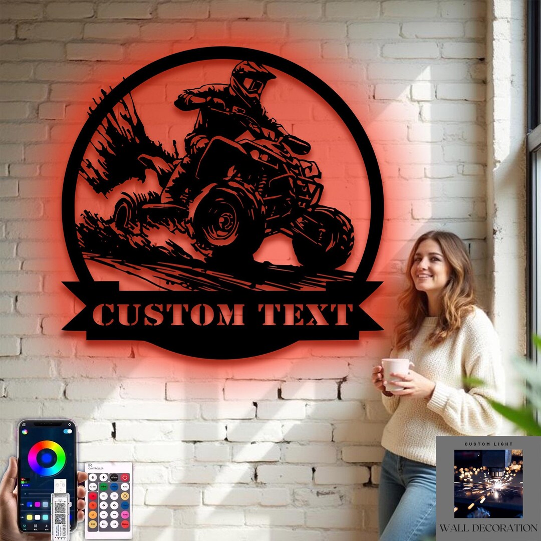 Personalized ATV Rider Metal Wall Art With LED Light: Custom Garage ...