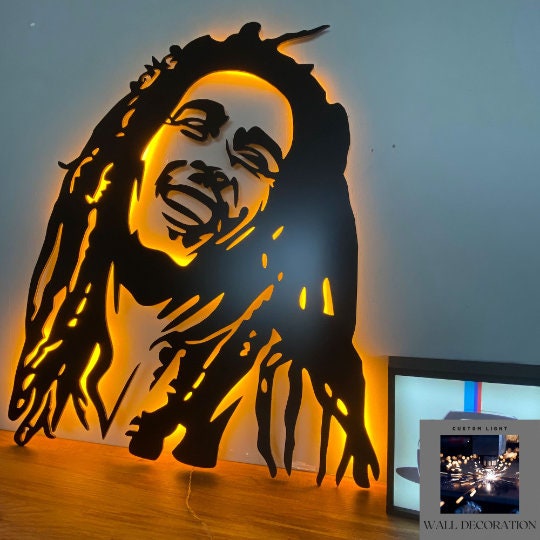 Bob Marley Metal Wall Art With Led Light, Metal Bob Marley Led Sign ...