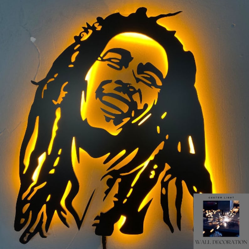 Bob Marley Metal Wall Art With Led Light, Metal Bob Marley Led Sign ...