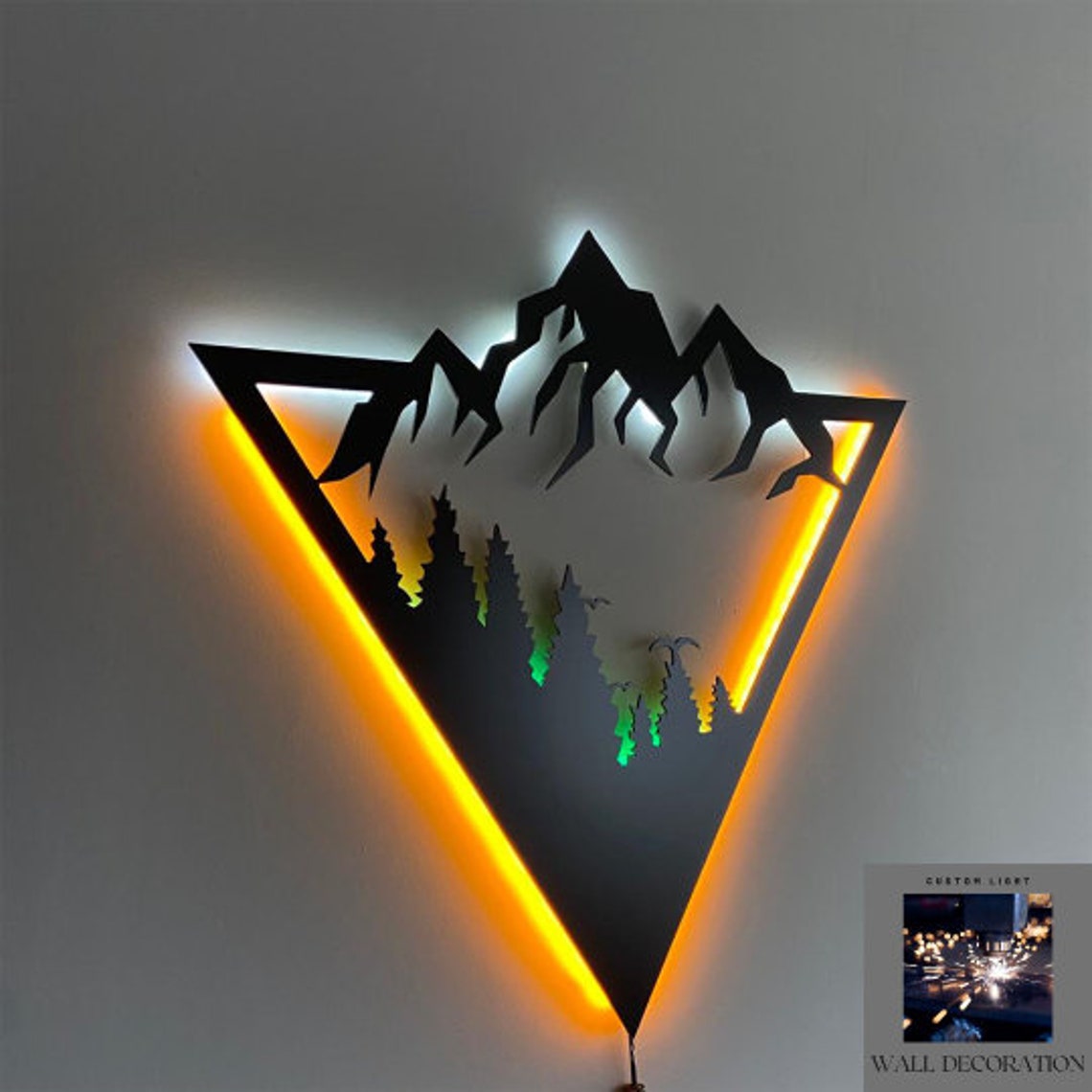 LED Mountain Metal Wall Art: Modern Home Decor Panel - Etsy