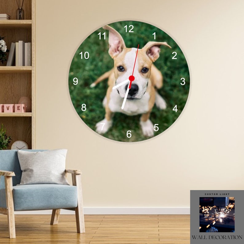 Custom Photo Wall Clock, Plexiglass Pet Wall Clock, Personalized Clock ...
