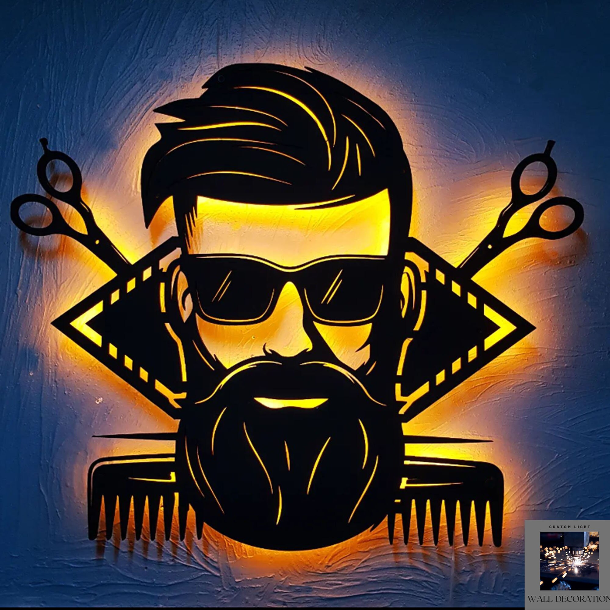 Barber Shop Metal Wall Art With LED Lights, Hairstyle Metal Barber ...