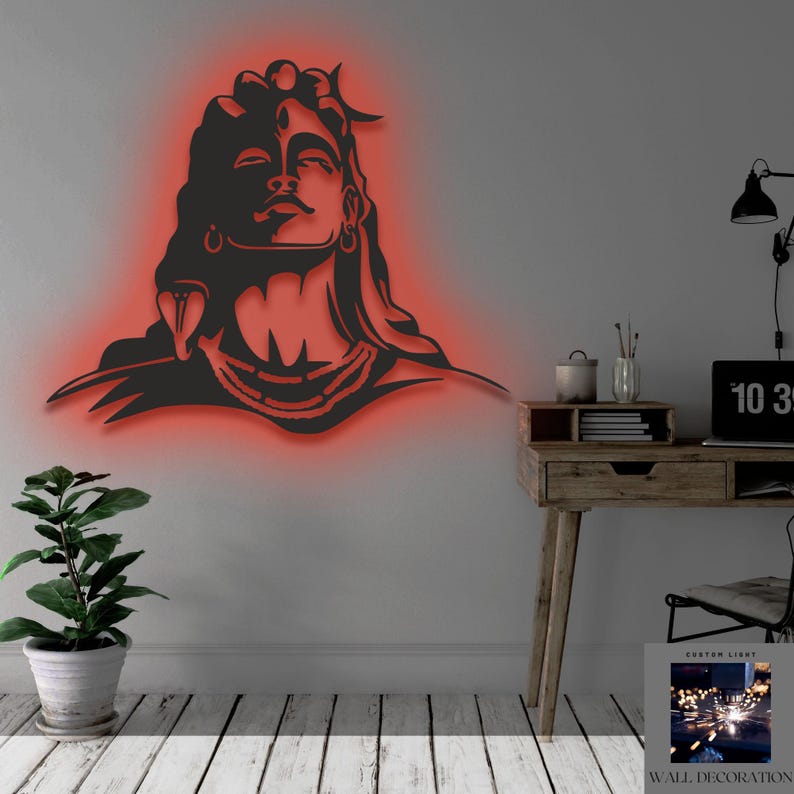 Lord Shiva Metal Wall Art: RGB LED Color Changing Spiritual Decor - Etsy