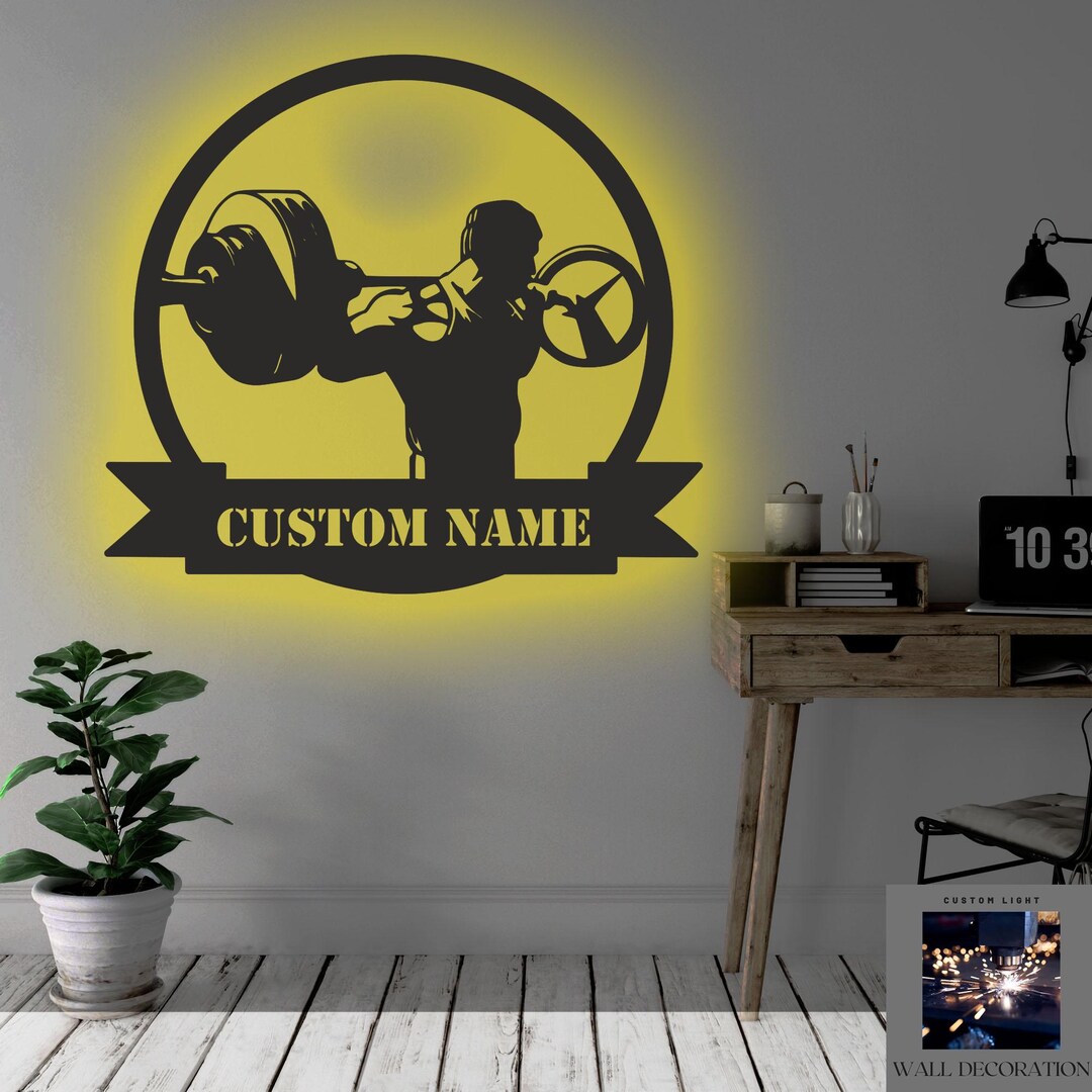 Custom Powerlifting Gym Metal Wall Art LED Lights - Personalized ...