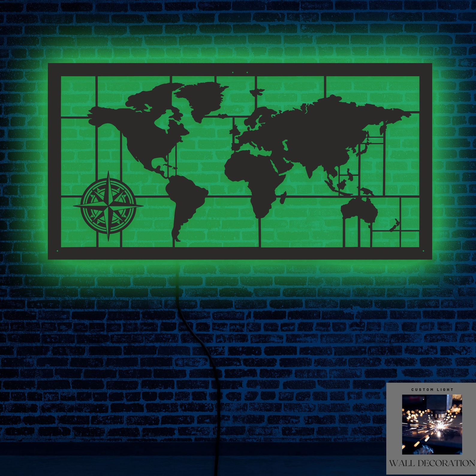 Metal World Map RGB Led Illuminated, Led Wall Art,metal World Map ...