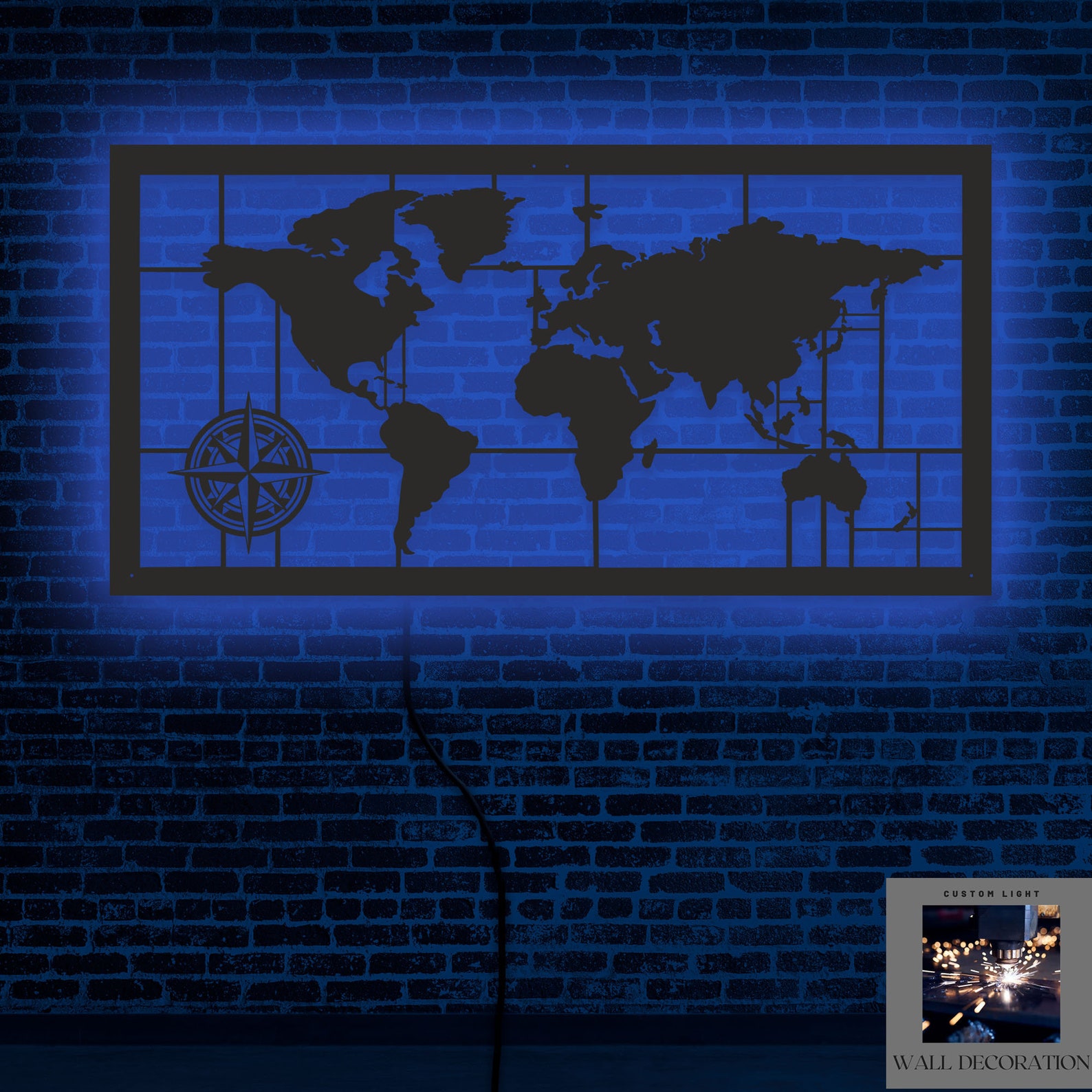 Metal World Map RGB Led Illuminated, Led Wall Art,metal World Map ...