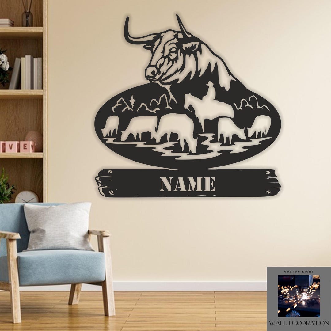 Personalized Monogram Bull Metal Sign for Ranch and Outdoor Decor ...