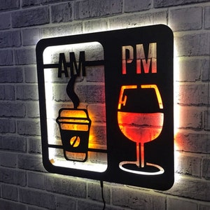 Coffee and Wine Sign Metal Wall Decor, Day and Night Mode Difference ...