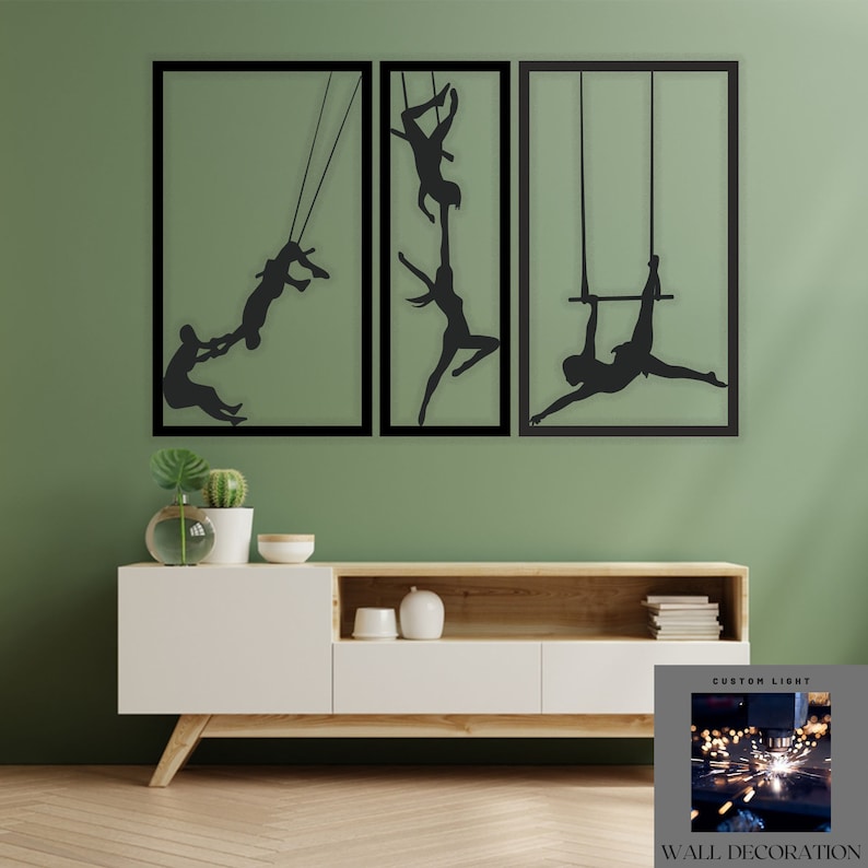 Circus Acrobats Show Metal Wall Art, Geometric Acrobatics Wall Decor ...