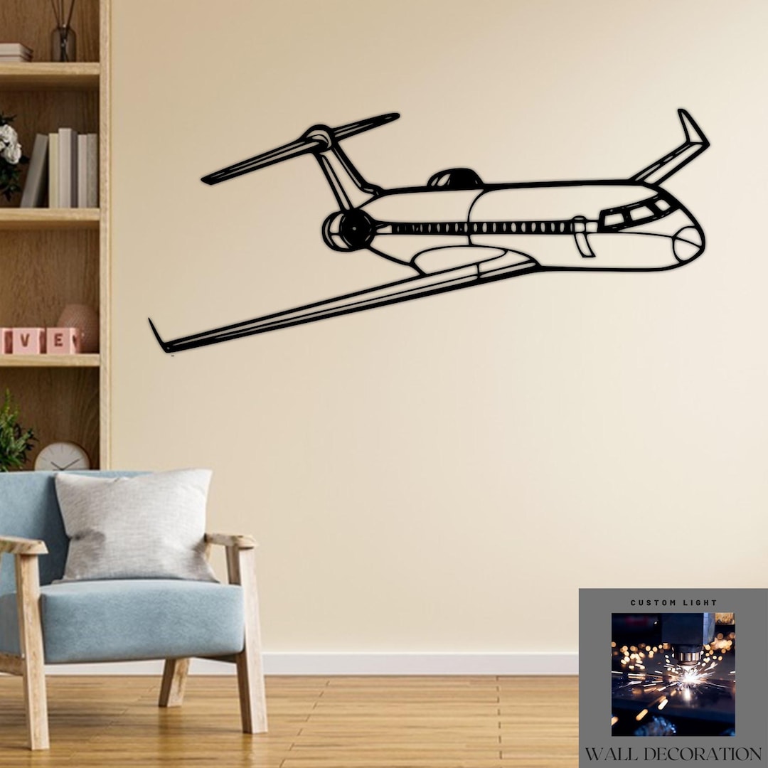 CRJ700 Aircraft Silhouette Metal Wall Art - Modern Aviation Wall Decor ...