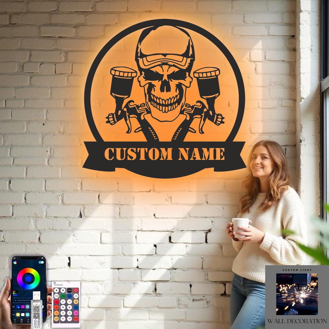 Custom Painter Skull Rgb LED Wall Art, Illuminated Nautical Decor Sign ...