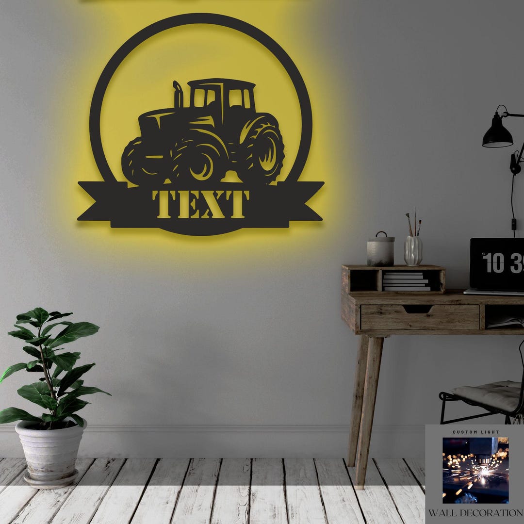 Custom Tractor Metal Wall Art Led Light, Tractor Farm Wall Hanging ...