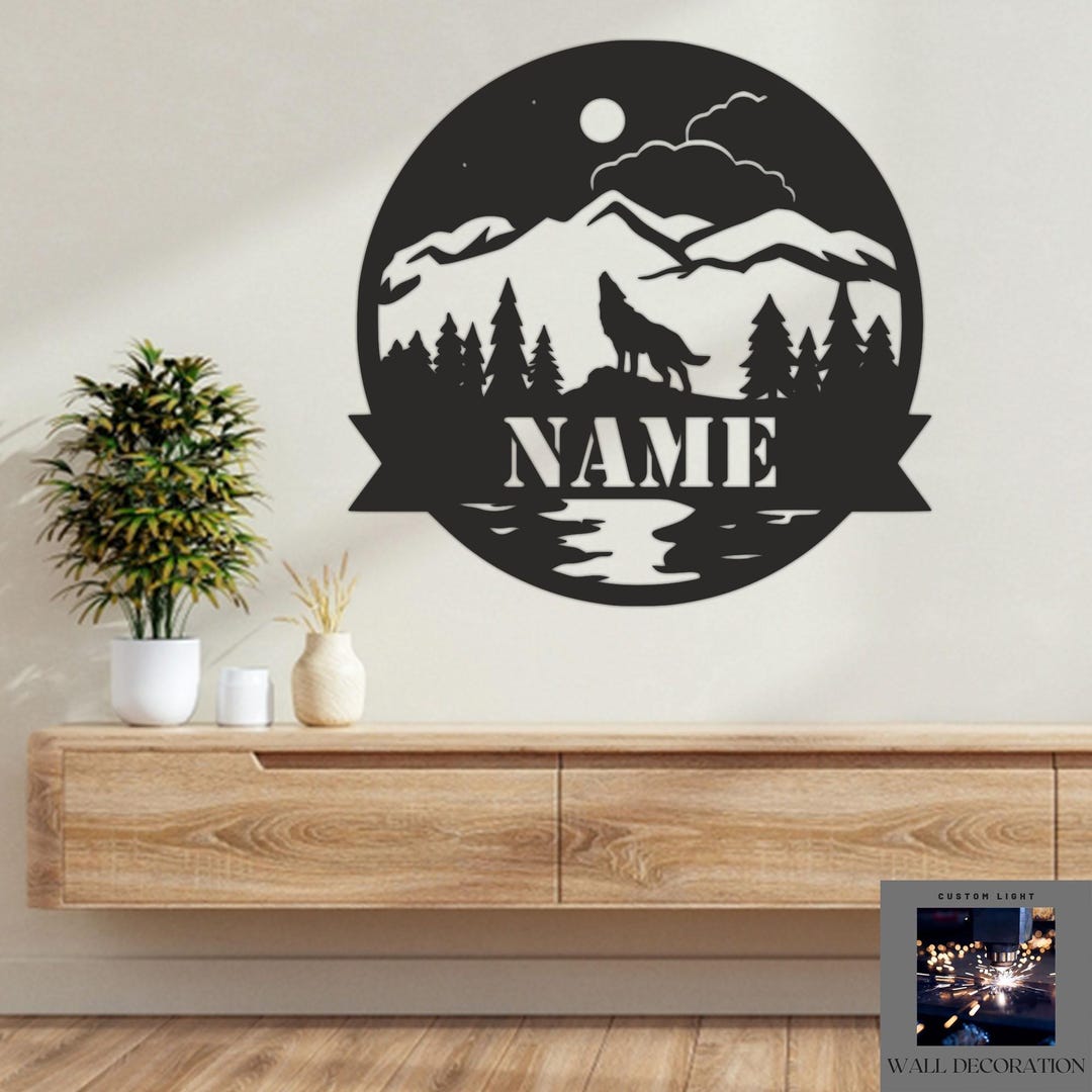 Personalized Howling Wolf Monogram Metal Sign, Custom Outdoor Wolf ...