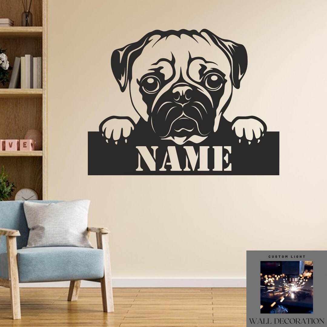 Custom Pug Dog Name Metal Wall Art Sign | Personalized Pug Name Sign ...